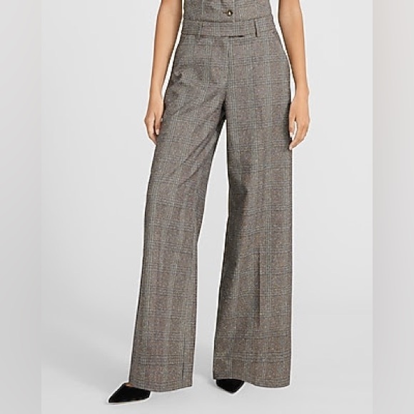Express | Pants & Jumpsuits | Nwt Express Editor Plaid Mid Rise Wide ...